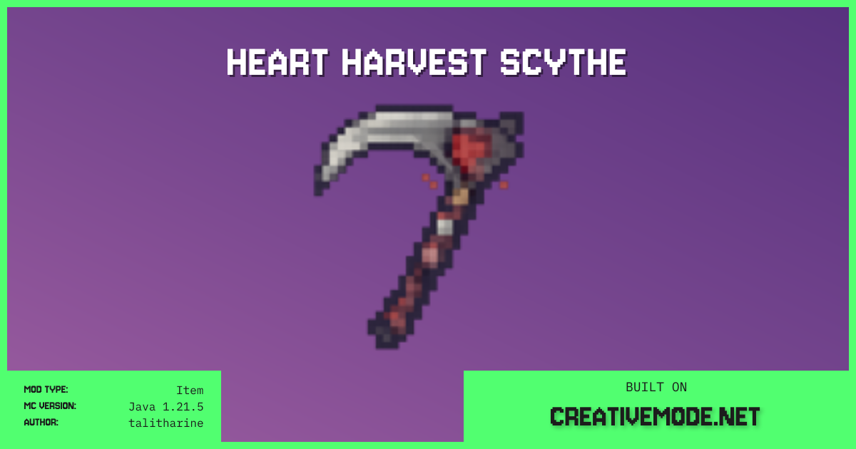 Heart Harvest Scythe | Free Java 1.21.5 Mod | CreativeMode
